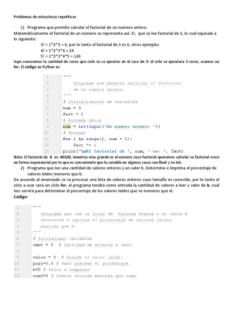 Problemas de Estructuras Repetitivas | PDF | Programa de computadora | Programación