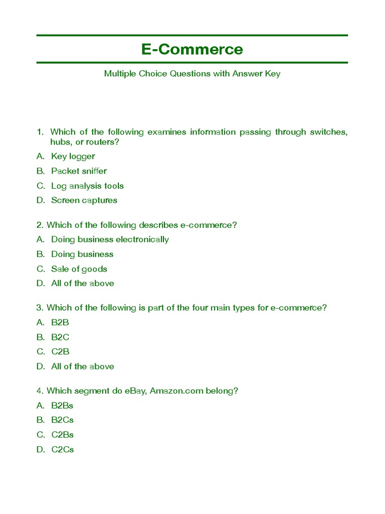 E-Commerce Multiple Choice Questions Answer Key | PDF | E Commerce ...