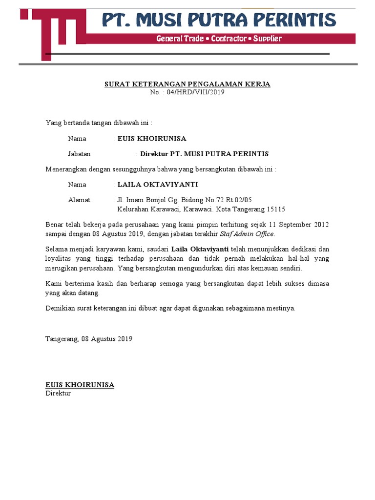 Surat Paklaring Kerja | PDF
