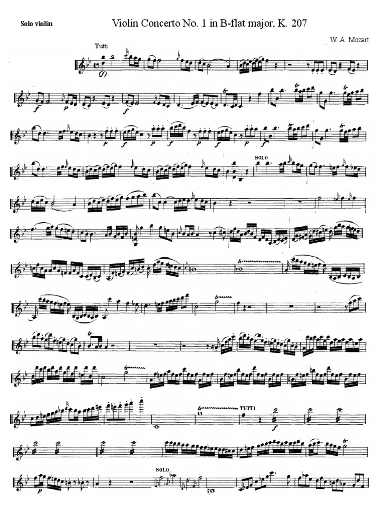 Violin Concerto No. 1 in B-Flat Major, K. 207 | PDF | Concerto | Symphony Orchestras