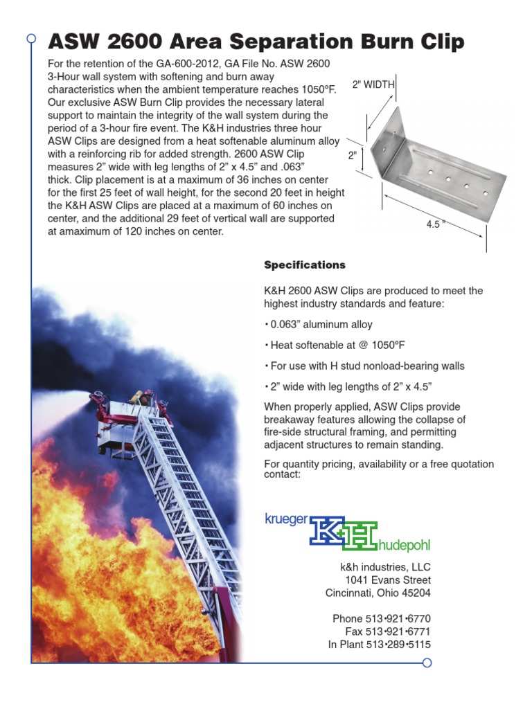 ASW 2600 Burn Clip for 3-Hour Walls | PDF | Building Materials ...