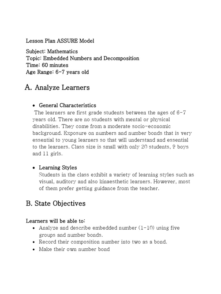 Lesson Plan ASSURE Model | PDF | Lesson Plan | Teachers