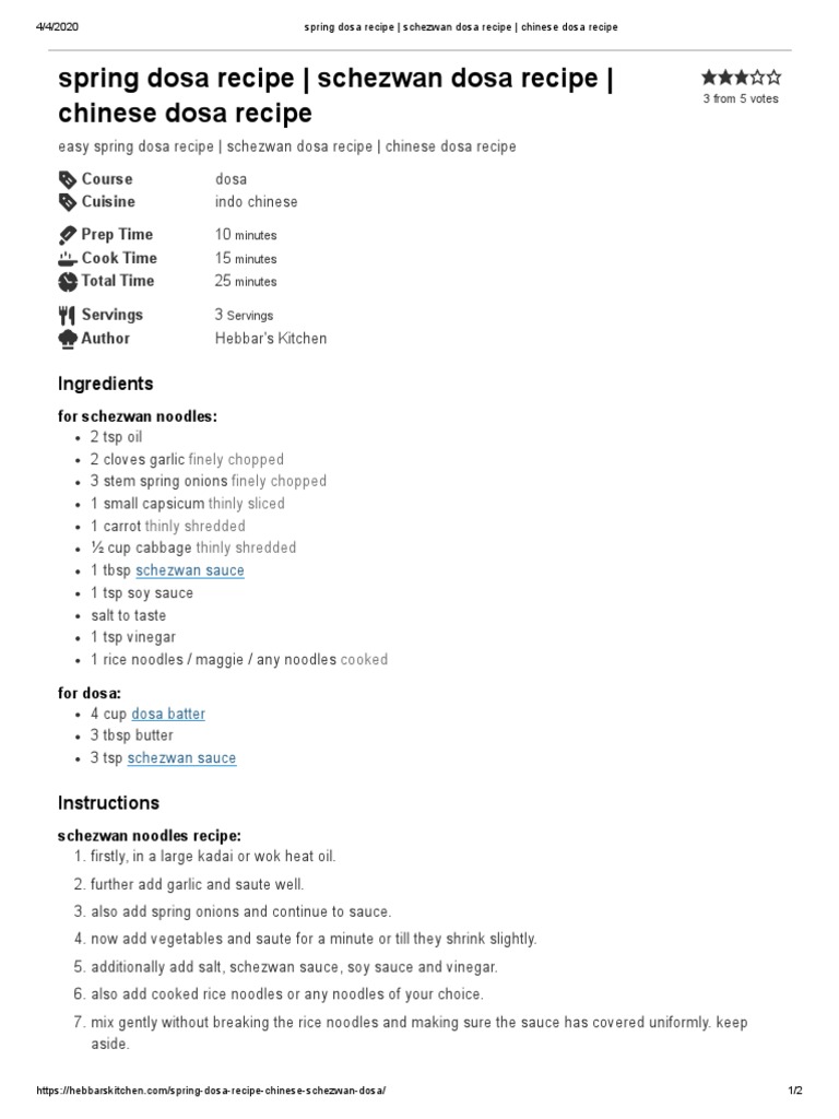 Spring Dosa Recipe - Schezwan Dosa Recipe - Chinese Dosa Recipe | PDF ...