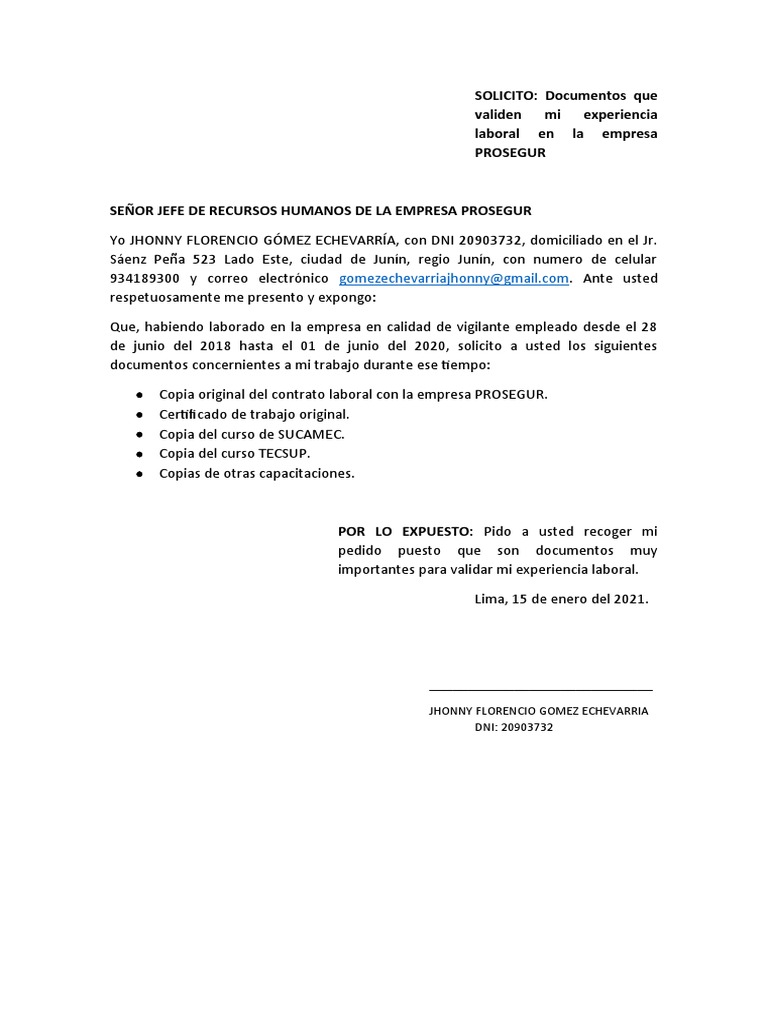 Solicitud Prosegur | PDF