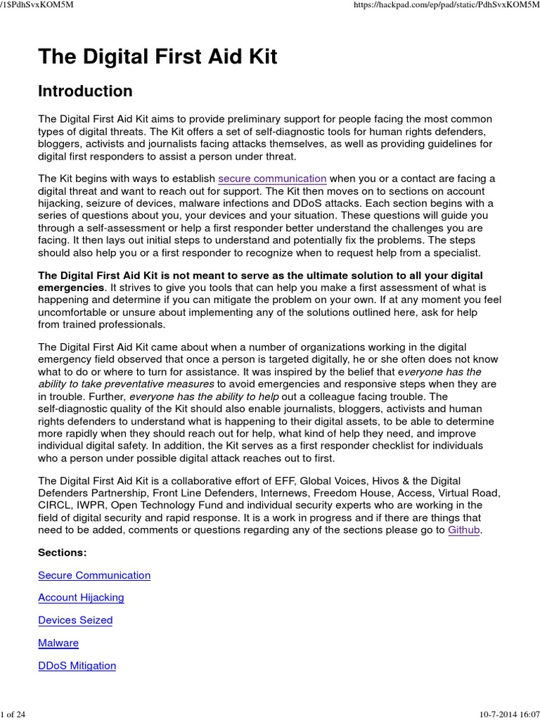 Digital First Aid Kit July 2014 | PDF | Malware | Antivirus Software