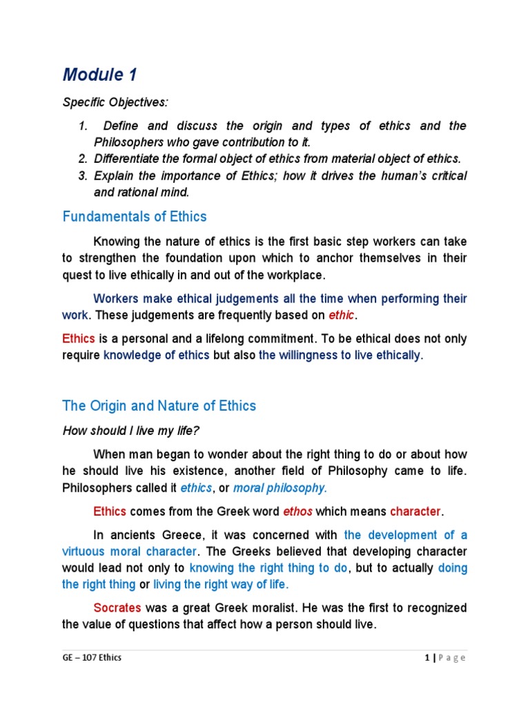 Module 1 - GE107 | PDF | Morality | Value (Ethics)