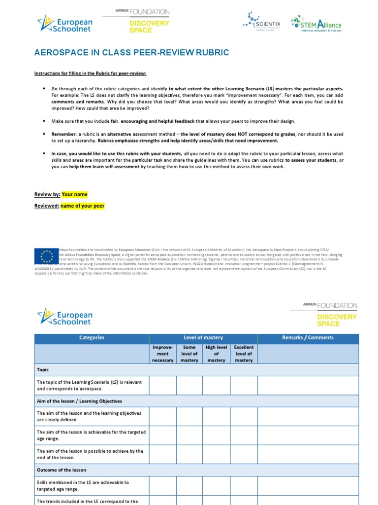 AERO Rubric Peer Review v06 - BB | PDF | Rubric (Academic) | Science ...