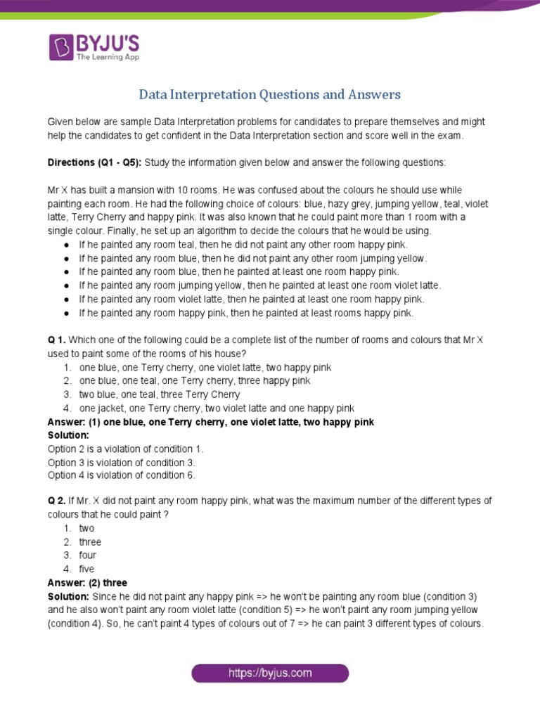 Data Interpretation Questions and Answers: Directions (Q1 - Q5) | PDF ...