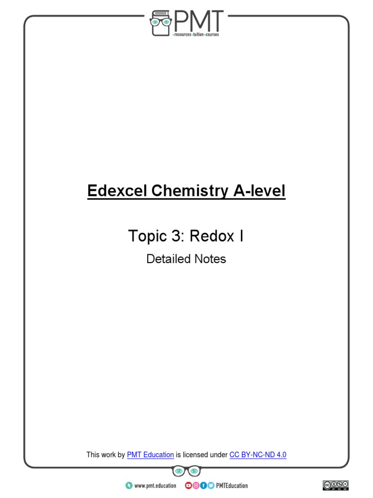 Detailed Notes Topic 3 Redox I Edexcel Chemistry A Level | PDF | Redox ...