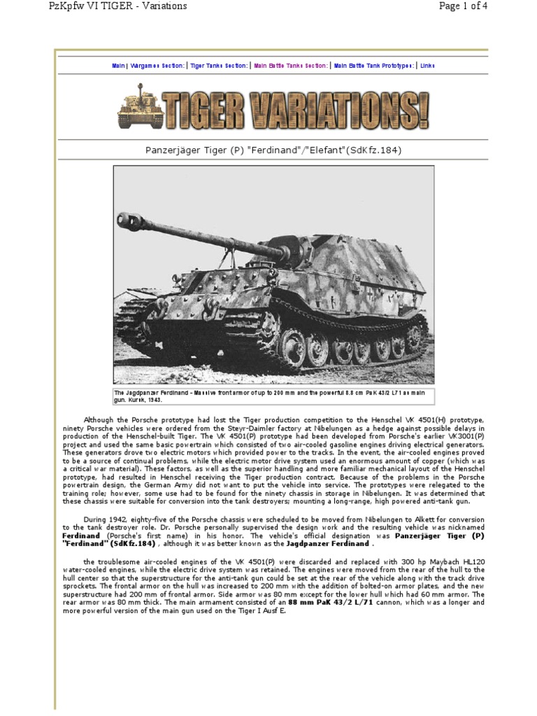 Tiger Tank - Various variants | Tiger I | Tank Destroyer