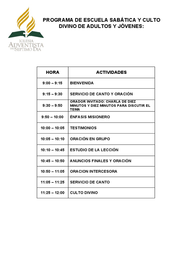 Programa de Escuela Sabática | PDF