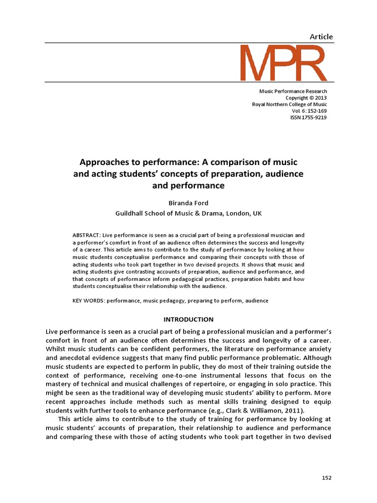 Approaches To Performance. A Comparison of Music Students Concepts of ...