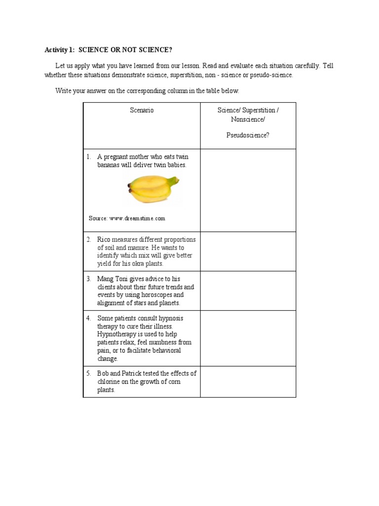 Activity 1: Science or Not Science? | PDF | Pseudoscience | Evidence