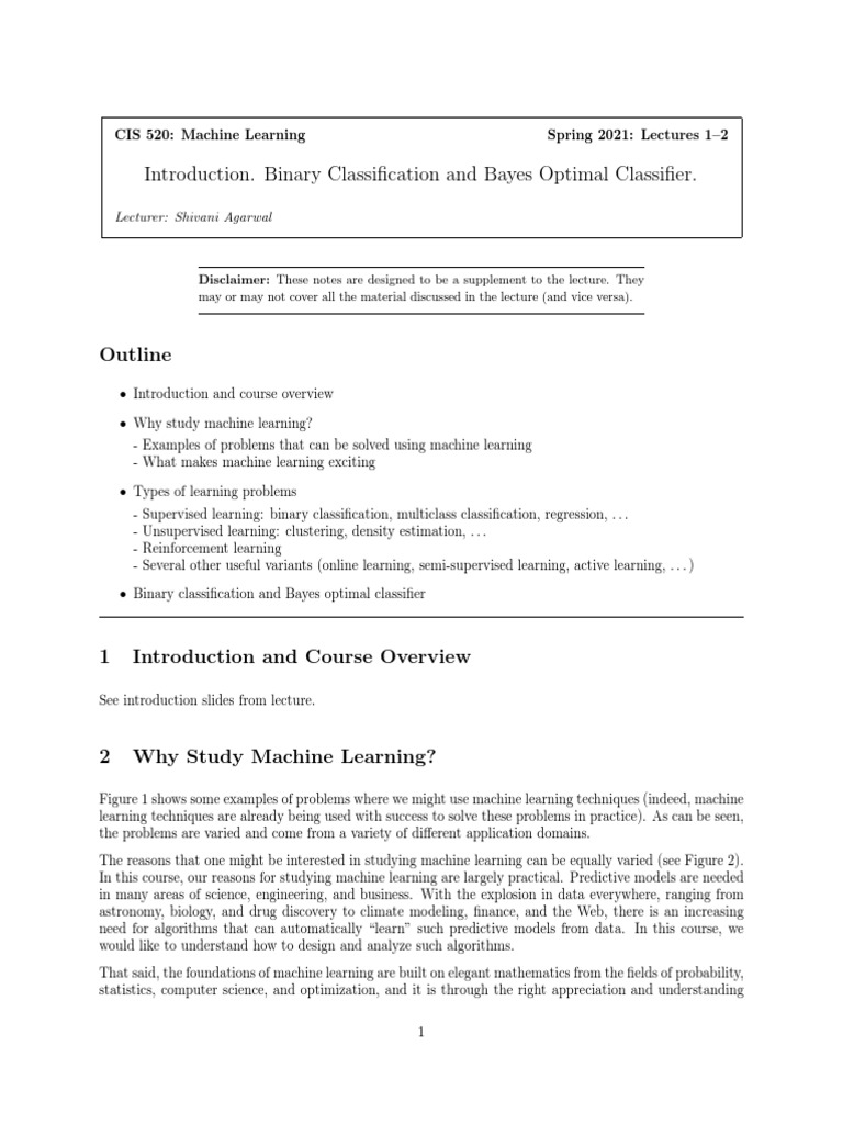 Introduction. Binary Classification and Bayes Optimal Classifier | PDF ...