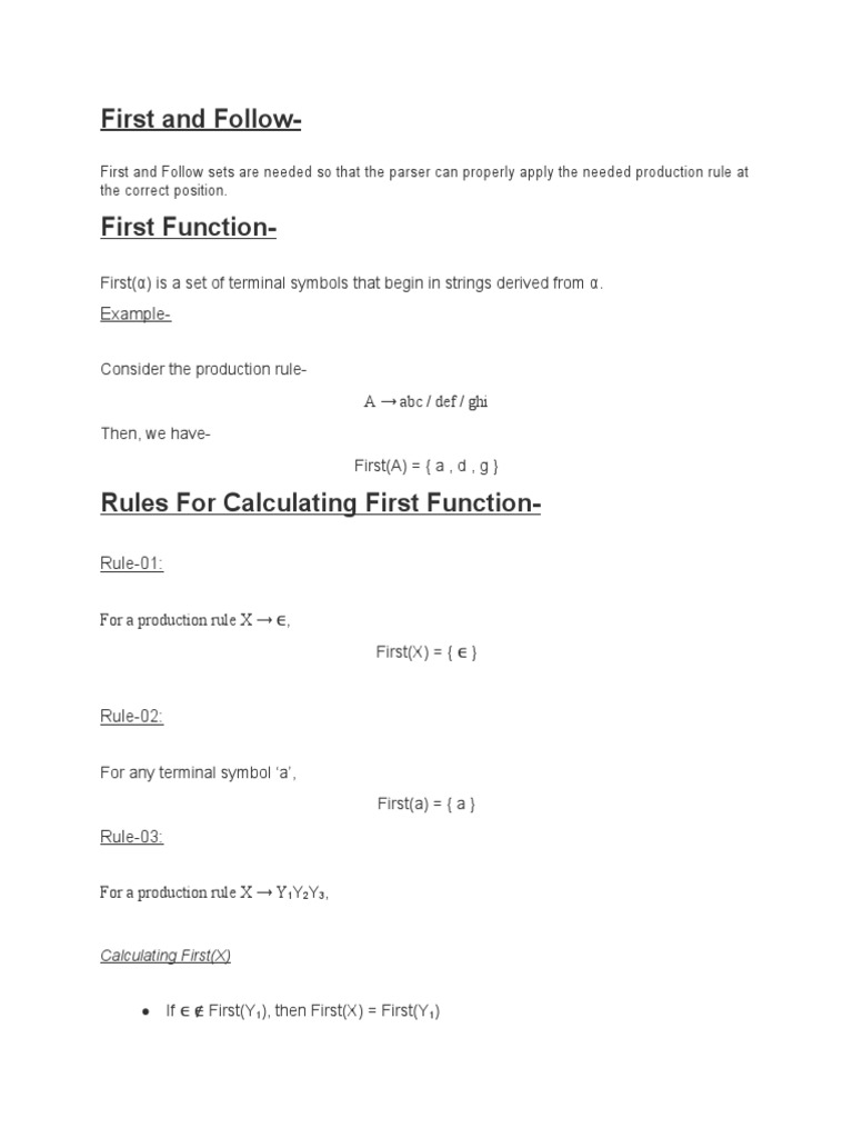 First and Follow Problems | PDF | Language Mechanics | Metalogic