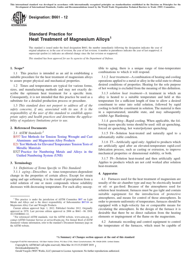 Heat Treatment of Magnesium Alloys: Standard Practice For | PDF | Heat ...