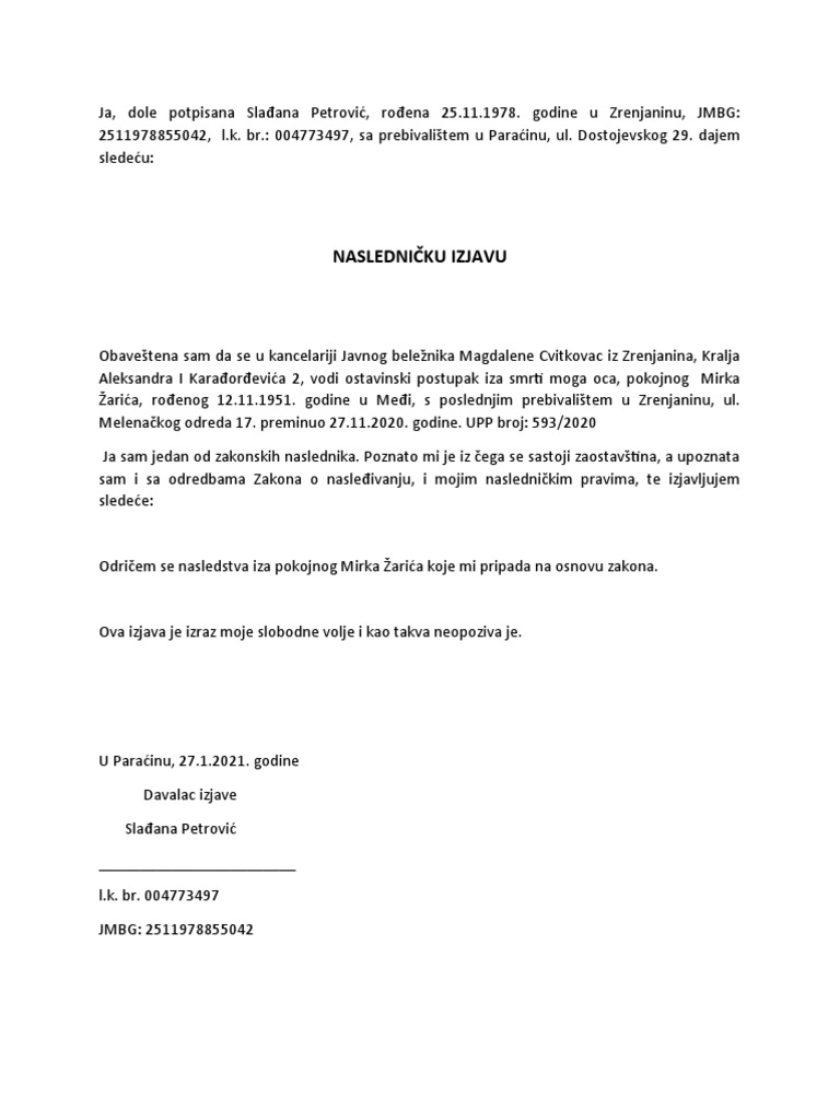Naslednicka Izjava | PDF