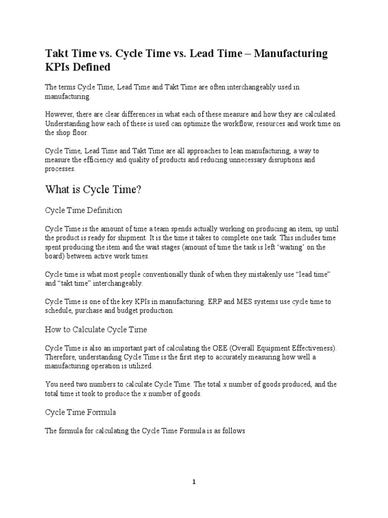 Takt Time Vs Cycle Time | PDF | Systems Science | Supply Chain Management