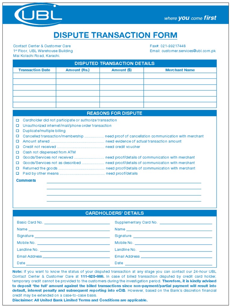 Dispute Transaction Form | PDF | Financial Transaction | Credit Card