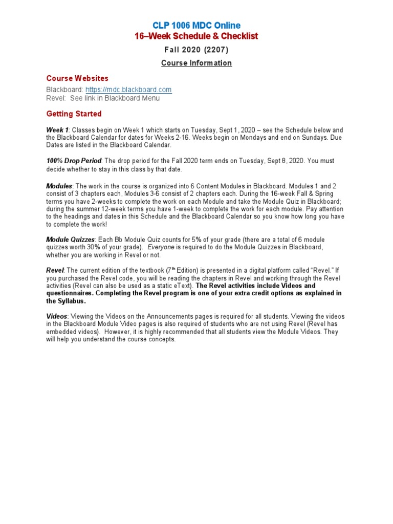 MDC Online Fall 2020 Course Schedule | PDF | Test/Examination | Learning