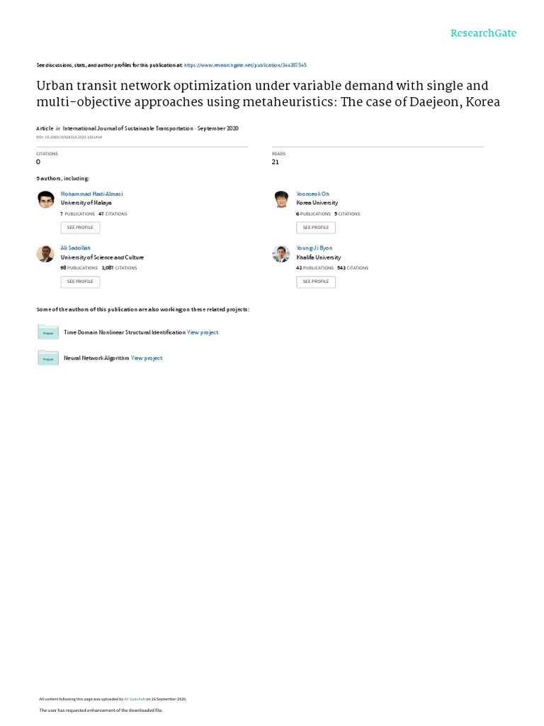 Urban Transit Network Optimization Daejeon Korea | PDF | Mathematical Optimization | Metaheuristic