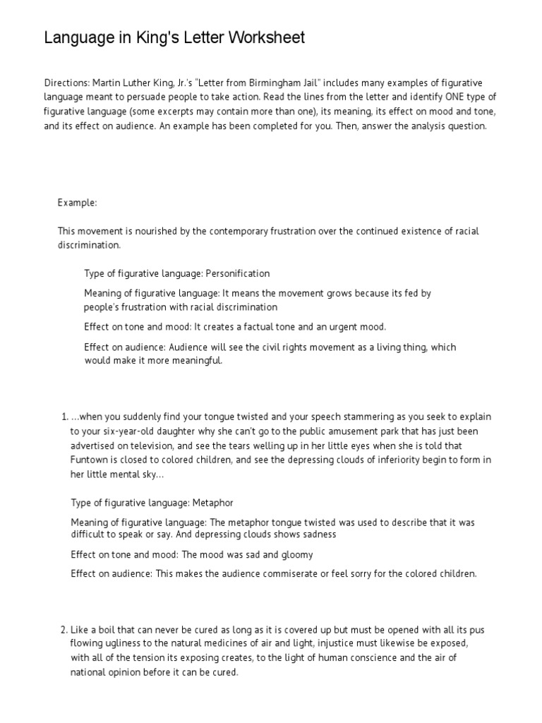 Analyzing Figurative Language in King's Letter | PDF | Martin Luther ...