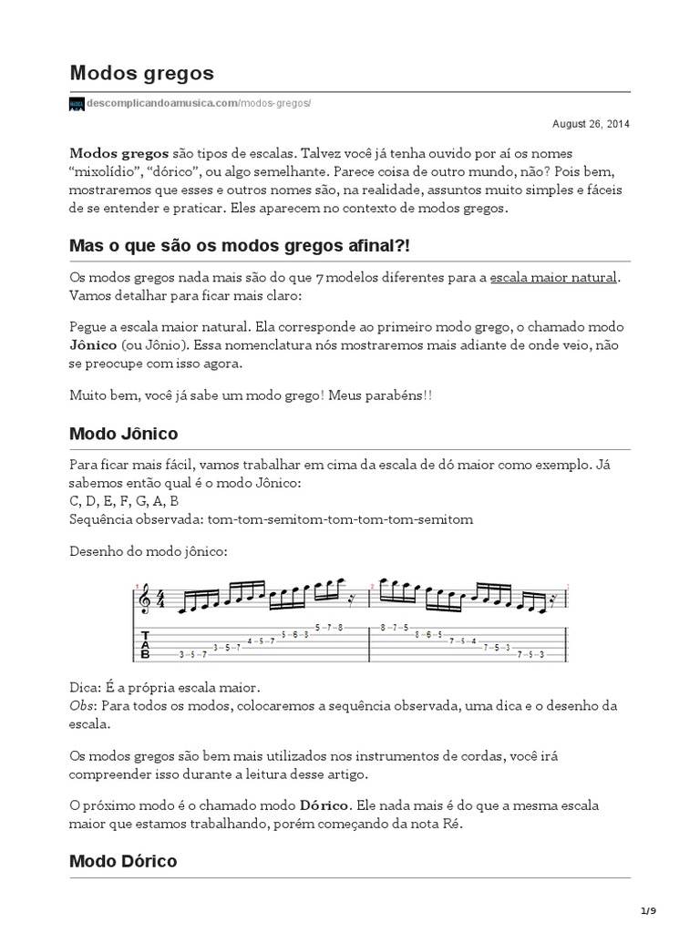 Modos Gregos | PDF | Escala (música) | Melodia