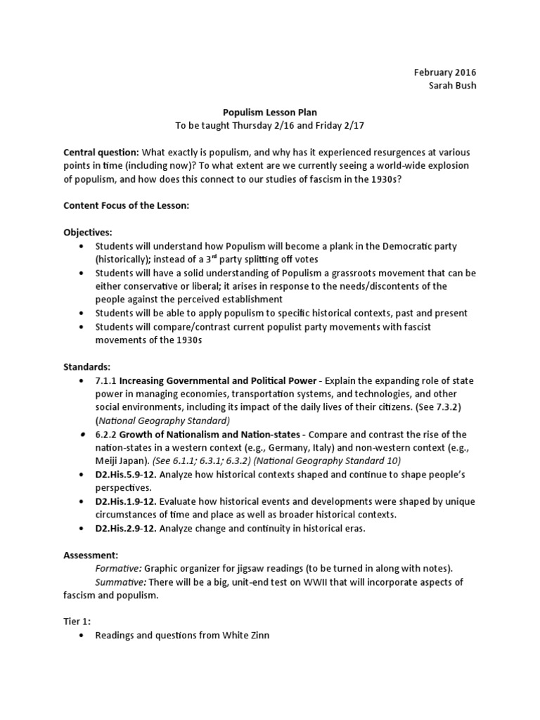 Populism Lesson Plan | PDF | Populism | Communication
