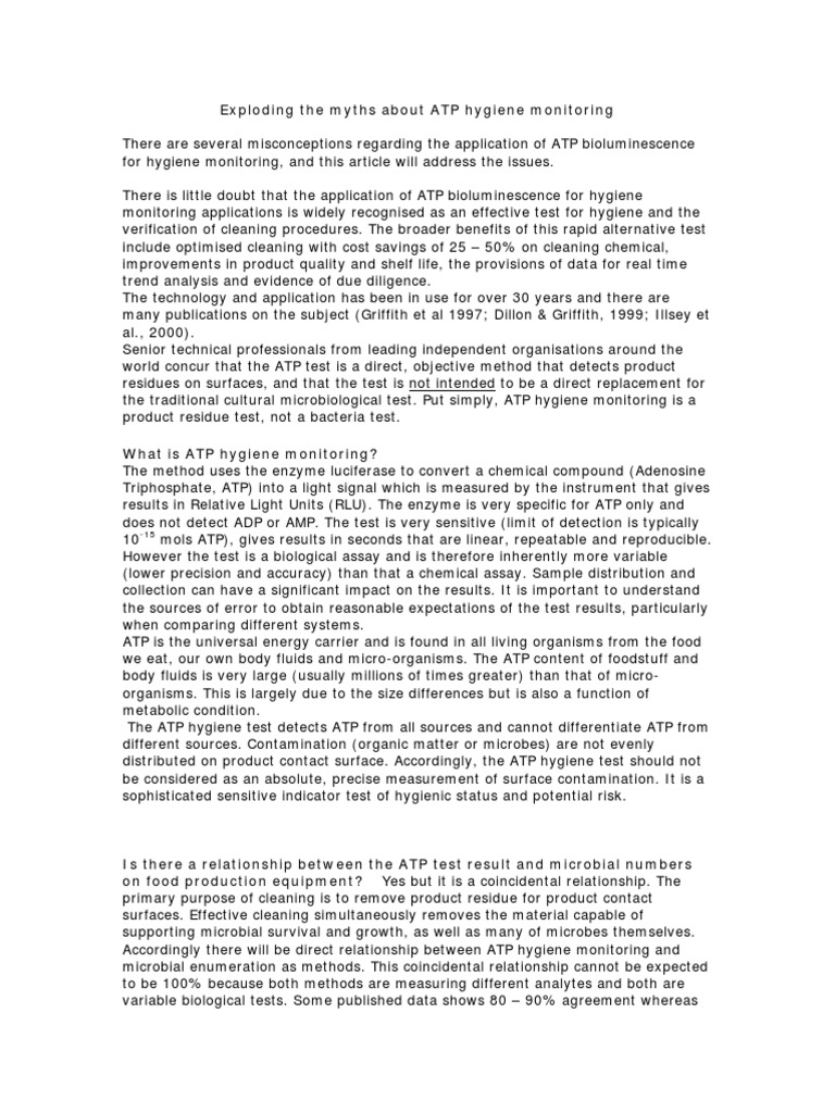 Exploding The Myths About ATP Hygiene Monitoring | PDF | Hygiene ...
