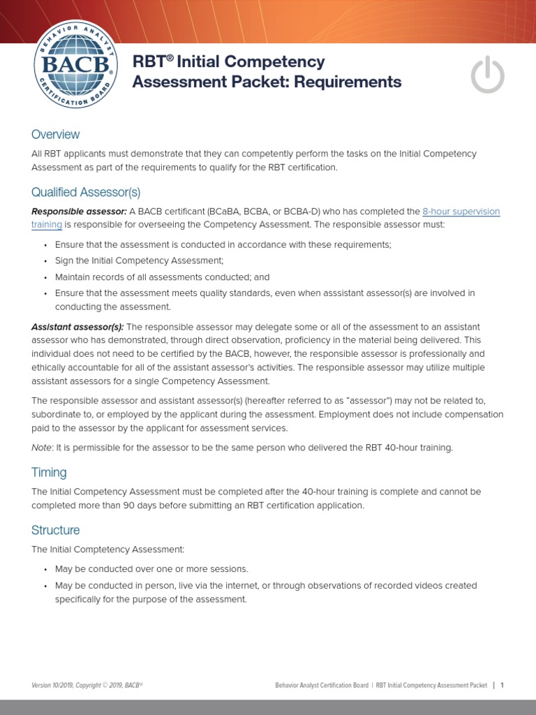 Rbt Initial Competency Assessment Packet Requirements Download Free