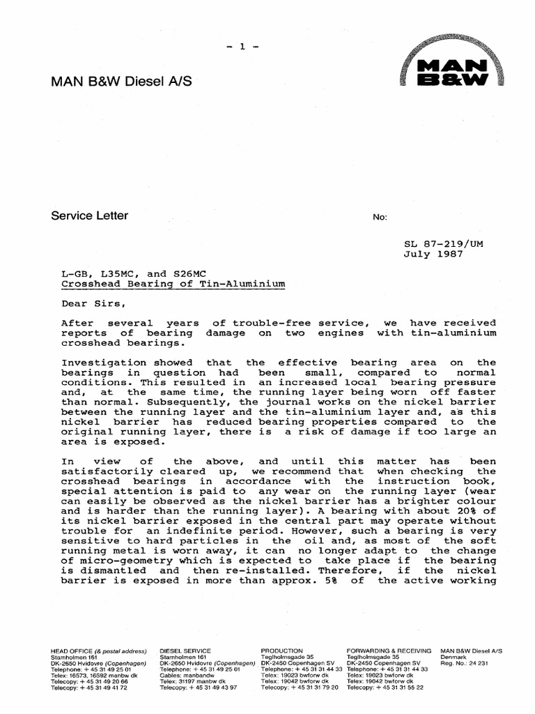 MAN B&W Diesel: Service Letter | PDF | Building Engineering | Physical ...