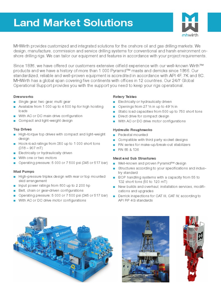 Land Market Solutions: Drawworks Rotary Tables | PDF | Drilling Rig | Pump