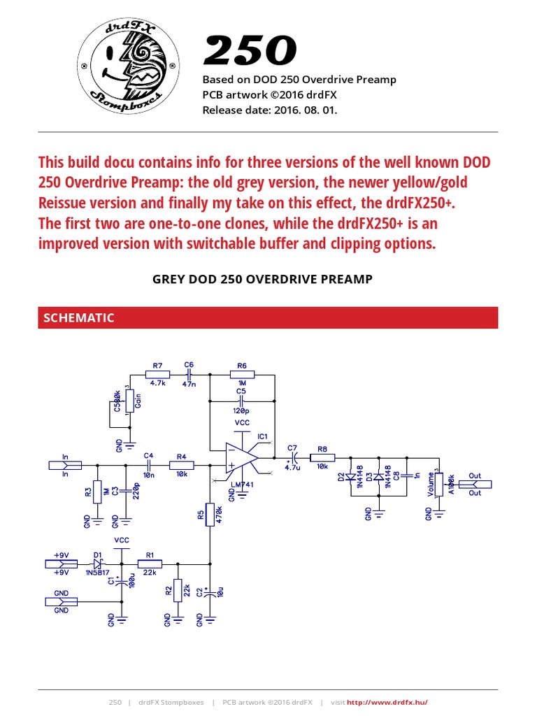Grey Dod 250 Overdrive Preamp: Schematic | PDF | Electricity | Electronics