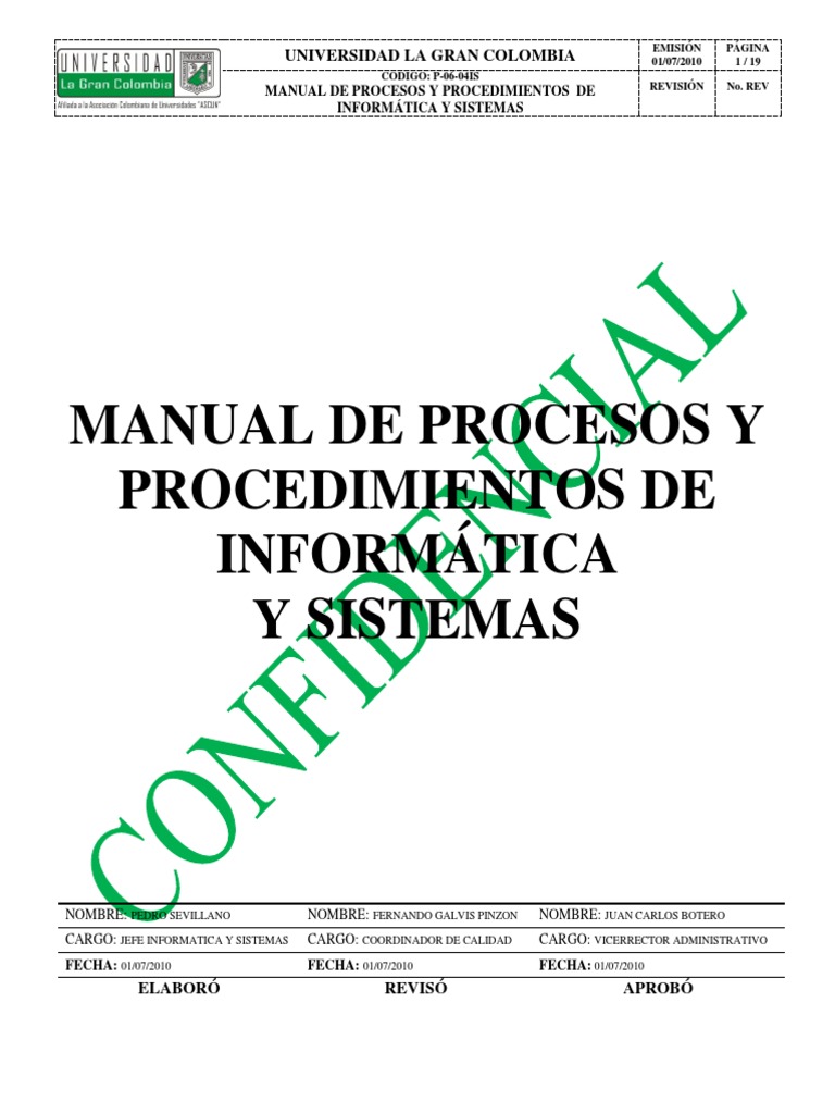 Manual Procesos Procedimientos Sistemas Ejemplo | PDF | Servidor ...