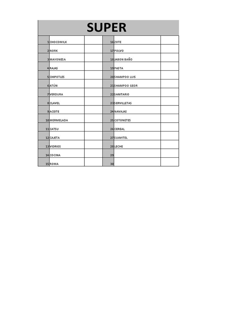Lista de Super | PDF | Alimentos | Comida y bebida