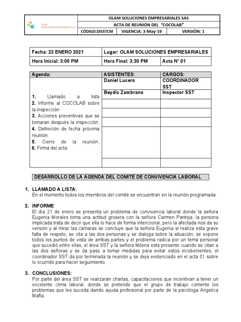 Acta de Reunión Del COCOLAB Septiembre | PDF | Ciencias sociales