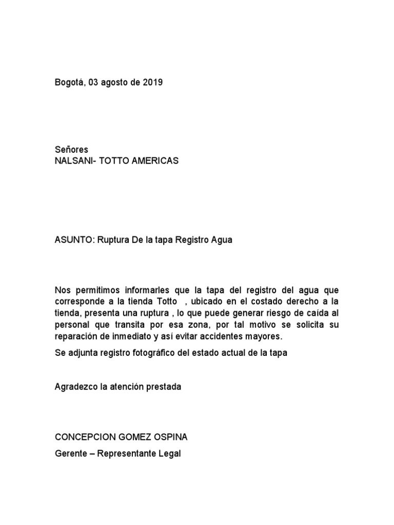 Ruptura Tapa Registro Agua Totto | PDF