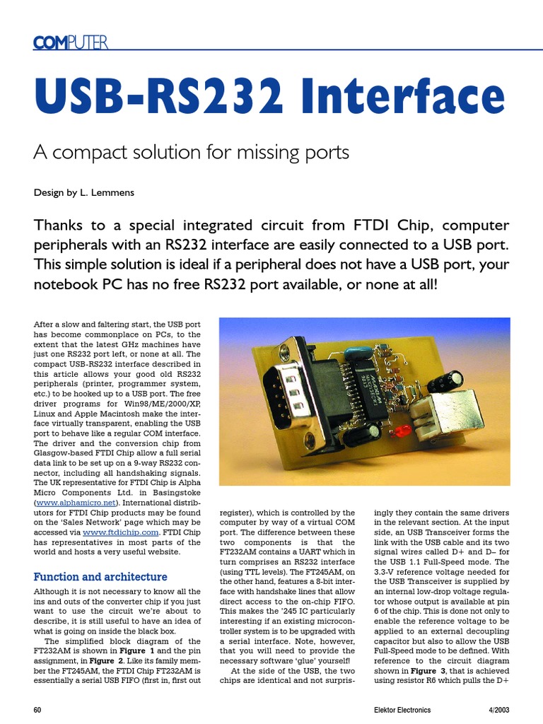USB-RS232 Interface with FT232AM | PDF | Device Driver | Usb