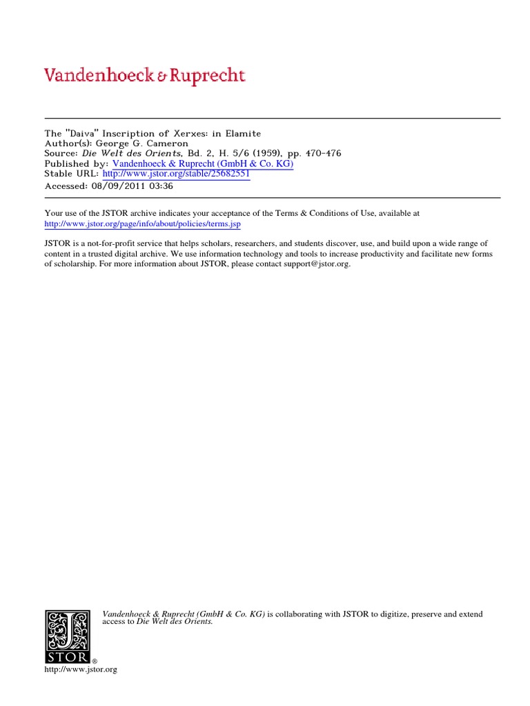 Cameron 1959 The Daiva Inscription of Xerxes in Elamite | PDF ...