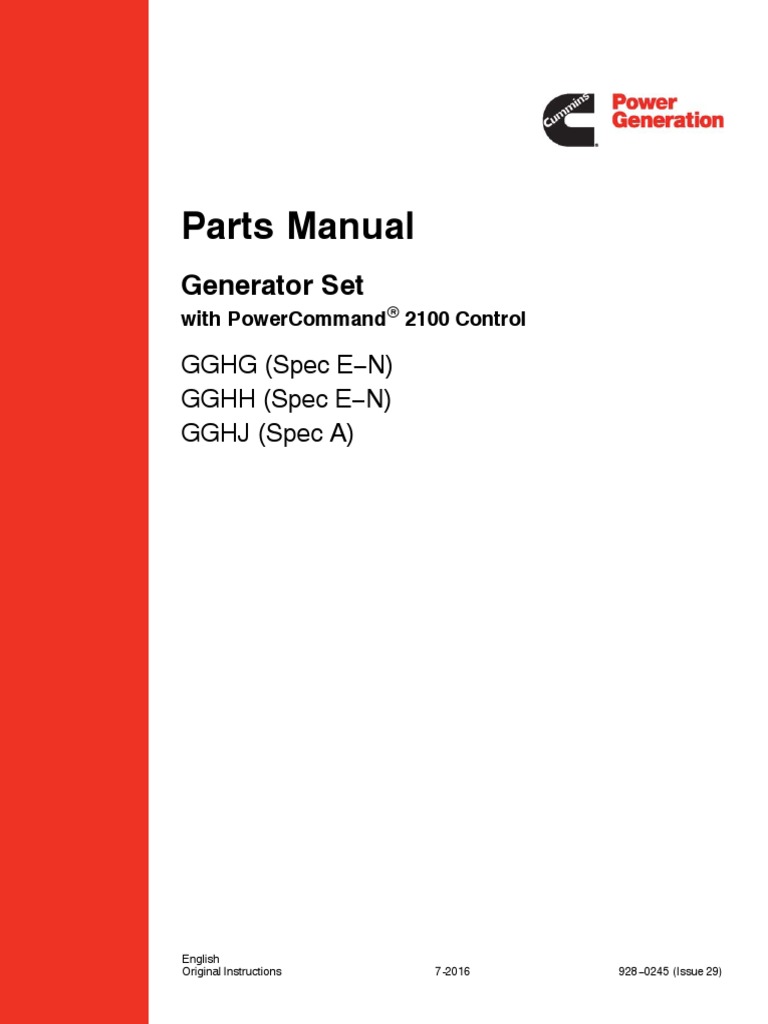 928-0245 Cummins GGHG GGHH GGHJ Parts Manual (7-2016) | PDF | Electric ...