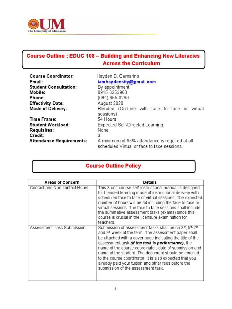 EDUC 108 1st Sem Submitted Dean | PDF | Literacy | Empathy