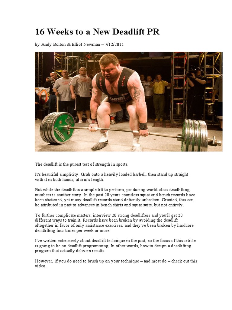 16 Weeks To A New Deadlift PR (Andy Bolton & Elliot Newman) | PDF ...