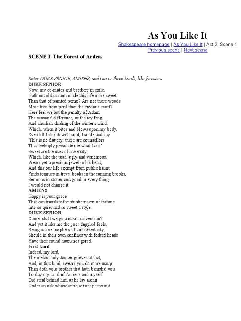 As You Like It Act 2 Scene 1 | PDF | As You Like It