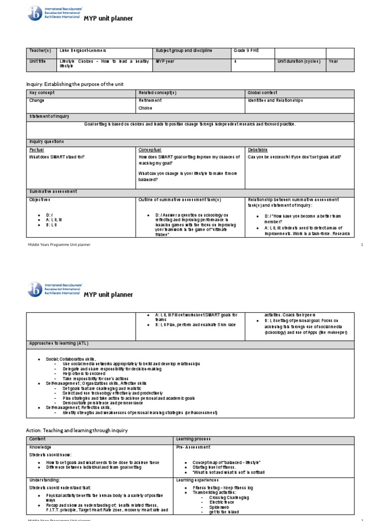MYP Unit Planner: Inquiry: Establishing The Purpose of The Unit | PDF ...