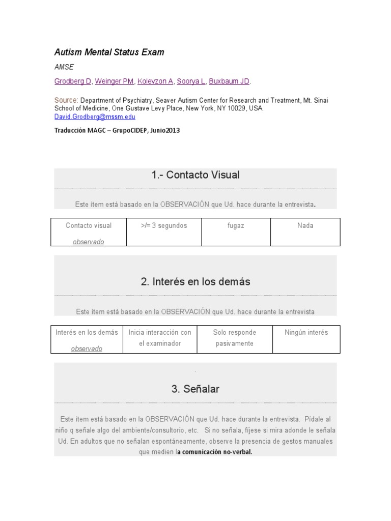 Autism Mental Status Exam | PDF | Dolor | Neuropsicología
