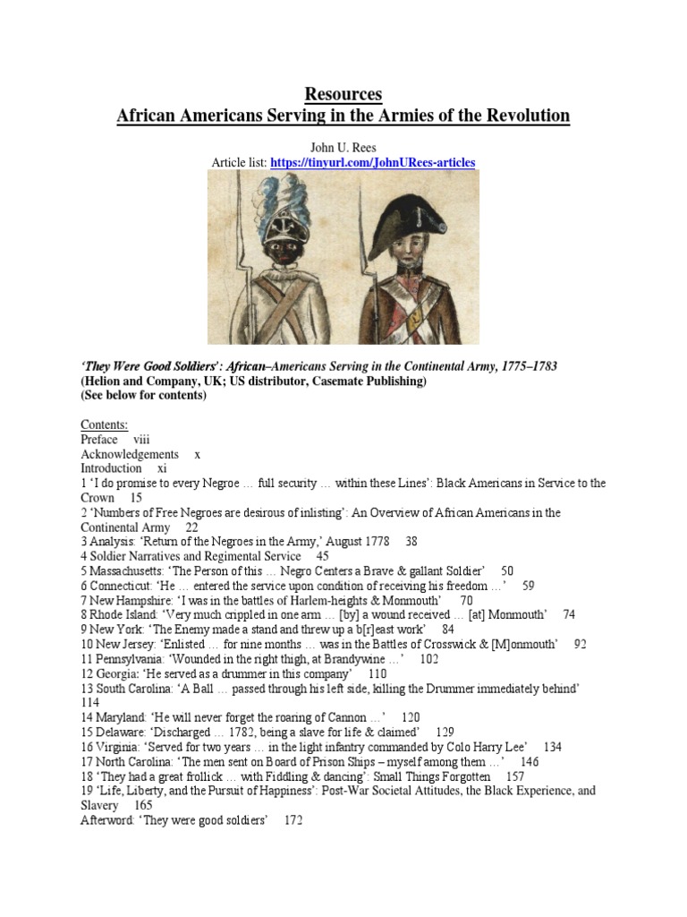 Resources African Americans Serving in The Armies of The Revolution ...