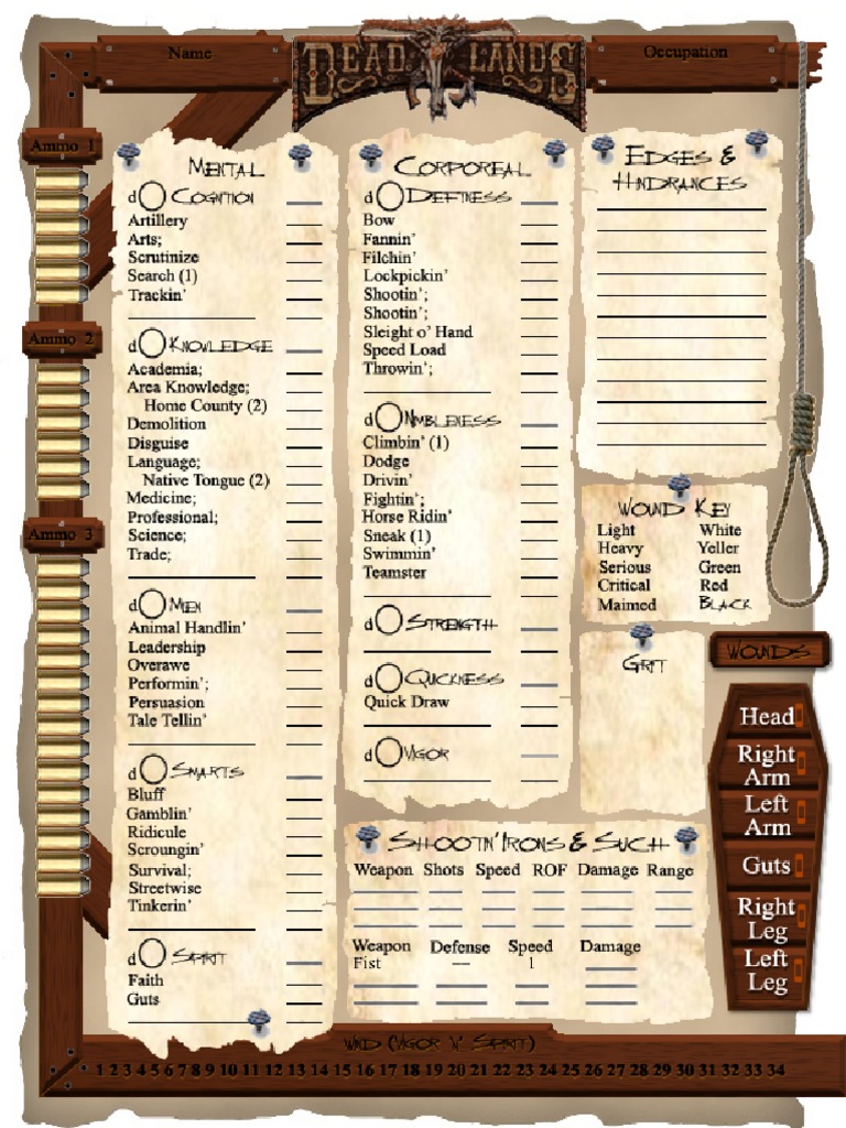 Deadlands - Character Sheet (Fillable 2) | PDF