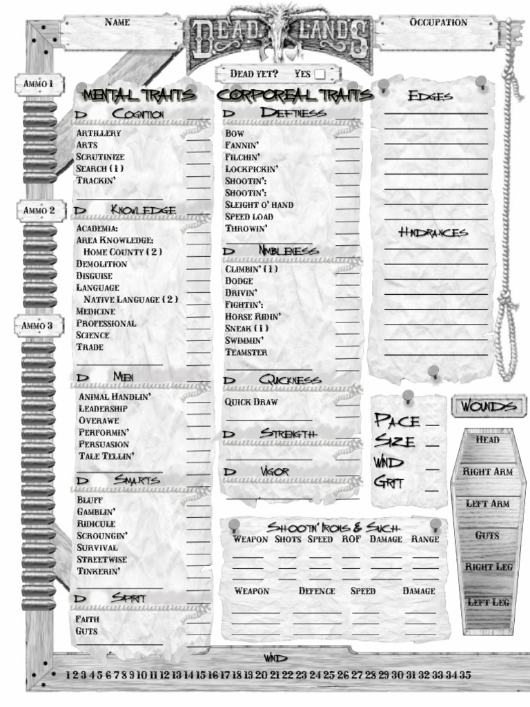 Deadlands - Character Sheet (Revised) | PDF