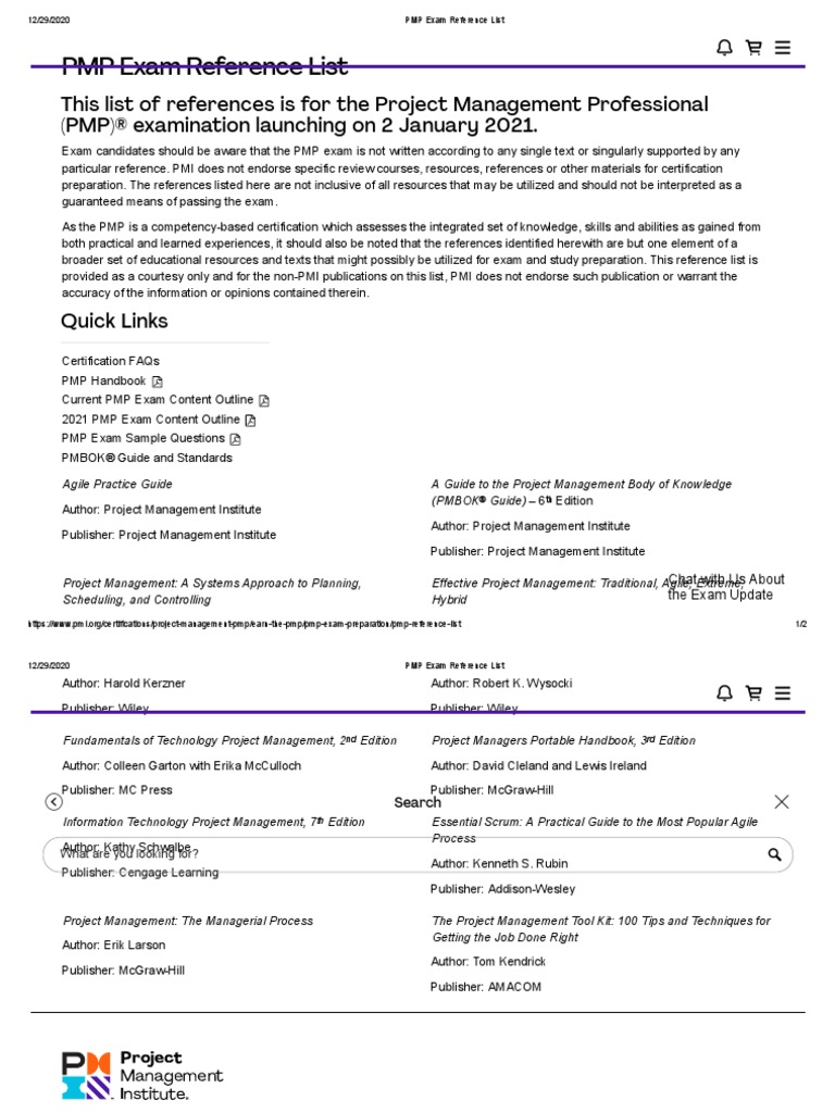 PMP Exam Reference List | PDF | Project Management | Project Management Professional