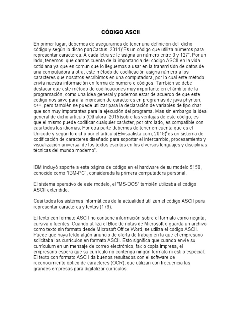 Código Ascii | PDF | Ascii | Codificación de caracteres
